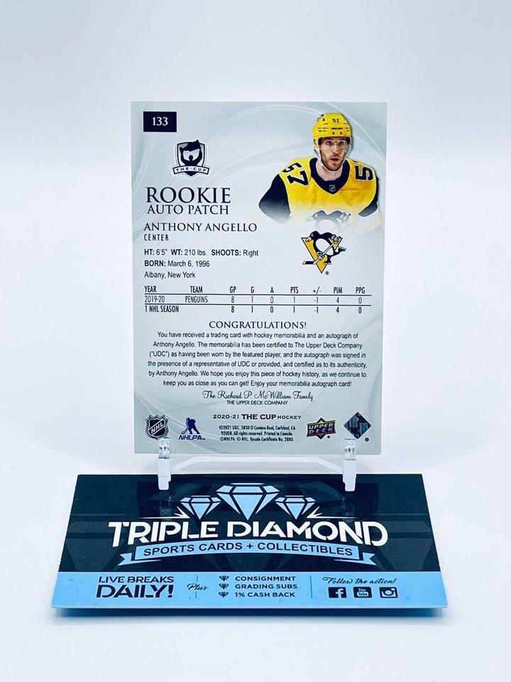 2020-21 Upper Deck The Cup Anthony Angello Rookie Auto Patch #077/249 ...