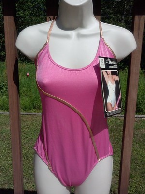 Vintage 80s DANSKIN Pink Bronze Freestyle Swimsuit Bathing Suit Leotard ...