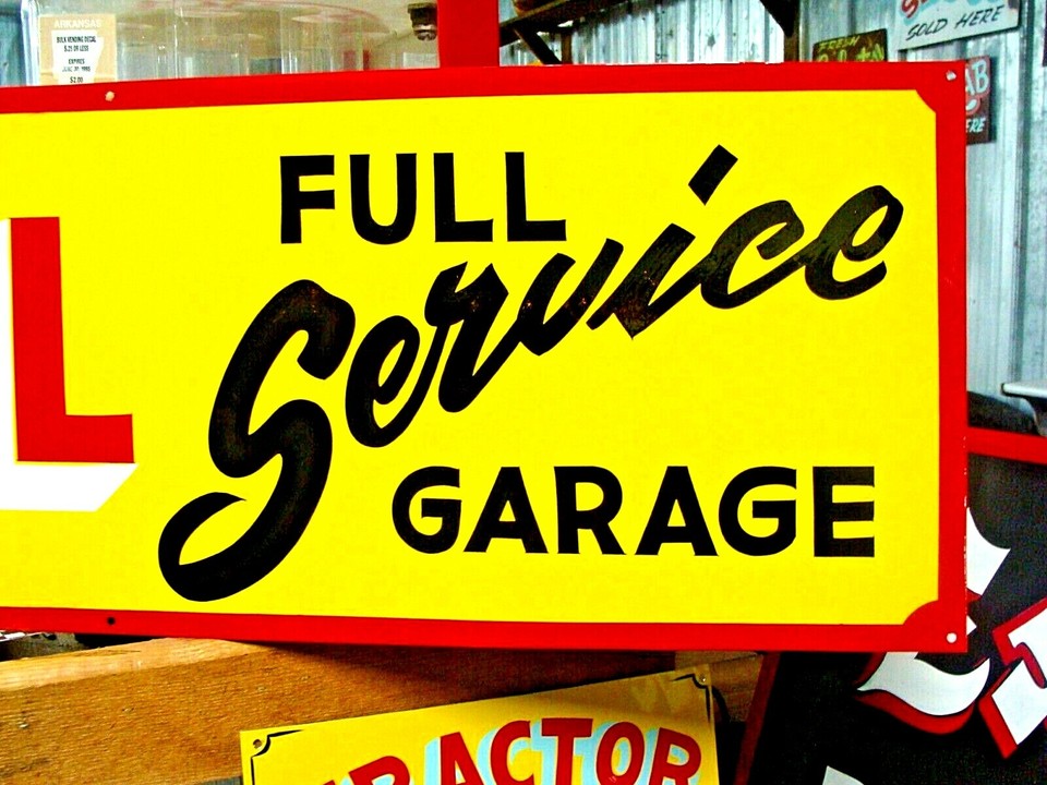 Vintage Hand Painted SHELL FULL SERVICE Gas Oil Station Metal SIGN Shop ...