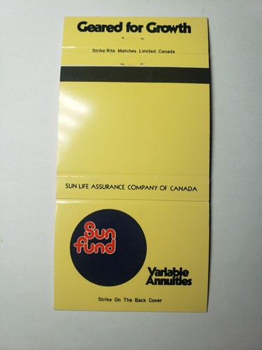 Sun Life Assurance Company Canada Matchbook Cover | eBay