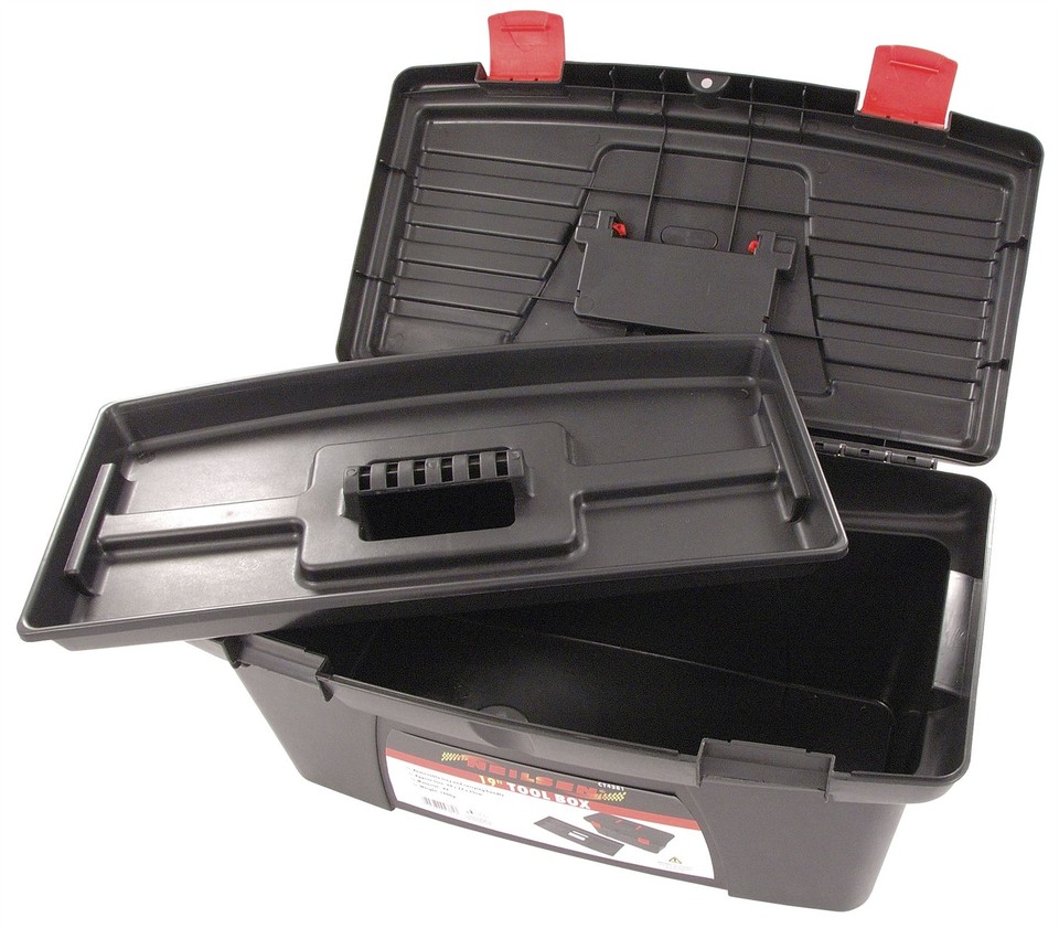 19" Plastic Portable Storage Tool Box With Removable Tray & Carrying ...
