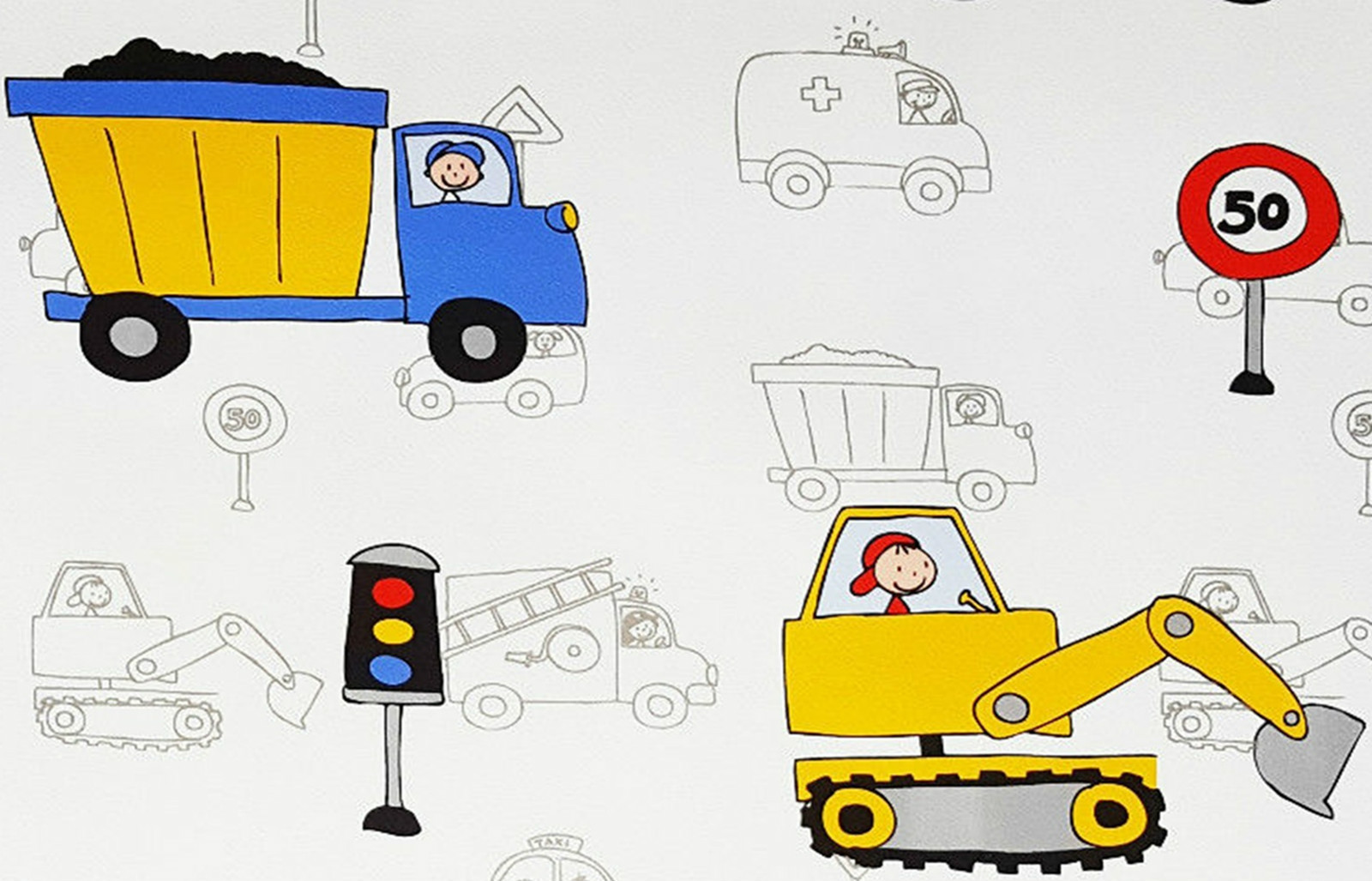 Kids Boys Childrens Wallpaper Cars Fire Engine Trucks Lorries Digger ...