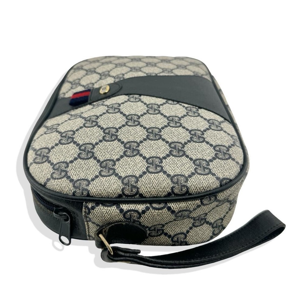 vintage GUCCI Sherri line GG clutch bag navy PVC leather authentic | eBay