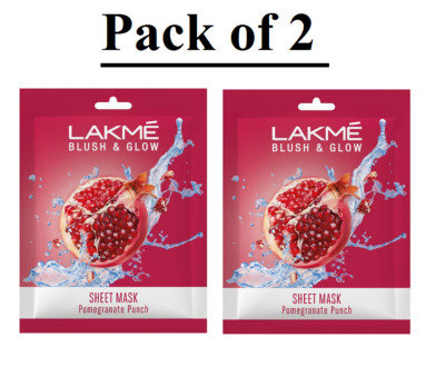 2 x Lakme Blush & Glow Pomegranate Sheet Mask,Soothing, Hydrating 25 ml ...