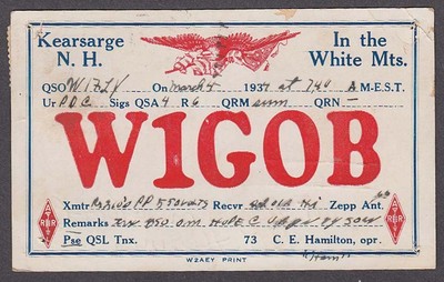 W1GOB Hamilton Kearsarge NH QSL postcard 1934 | eBay