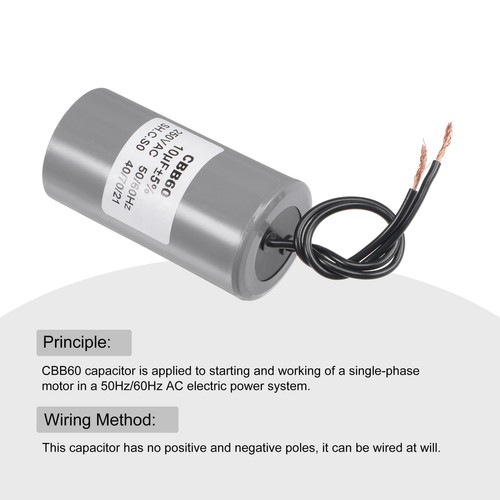 CBB60 Run Capacitor 10uF 250V AC 2 Wires 50/60Hz Cylinder Motor Running ...