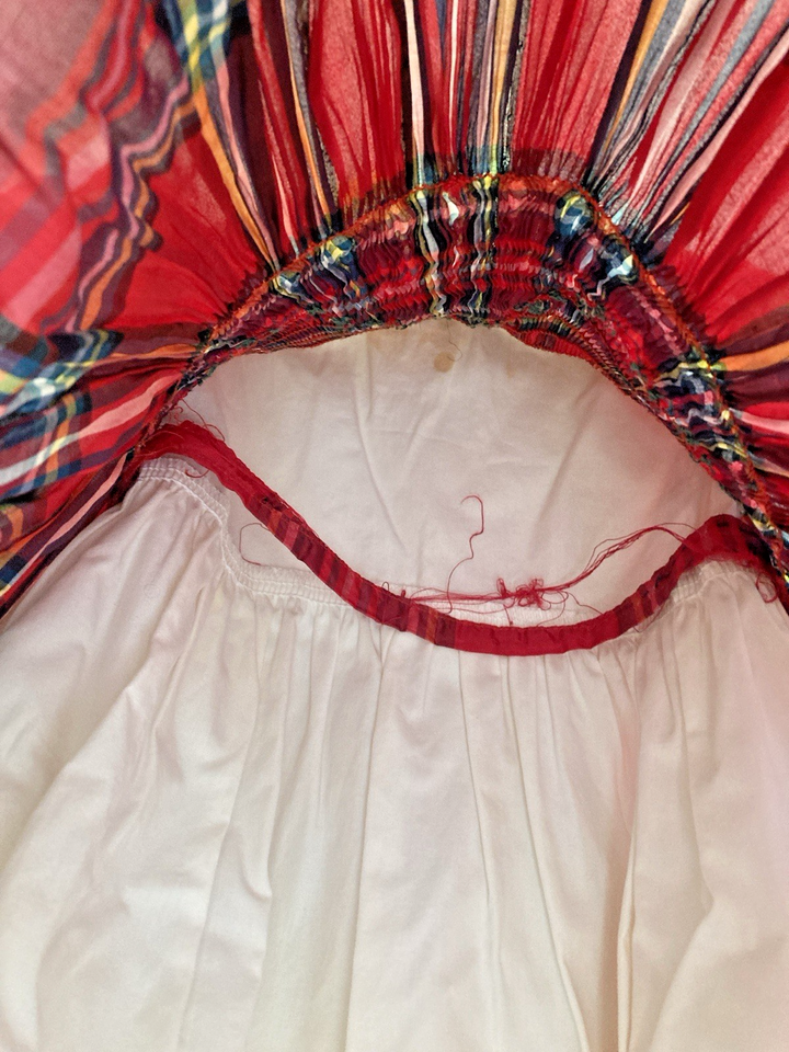 Vintage Lur French 100% SILK Hand Made Red Tartan Plaid Dress Fancy ...