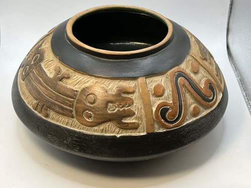 VTG Mexican South American Handcrafted Clay Pottery Pot Serpent Bug 9 ...