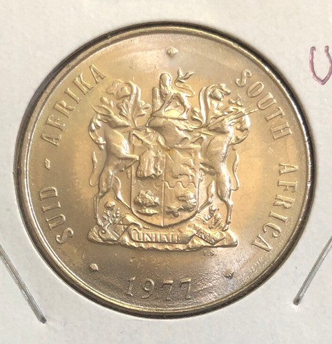 1977 South Africa 1 RAND UNCIRCULATED Coin-31mm-Springbok~Coat of Arms ...