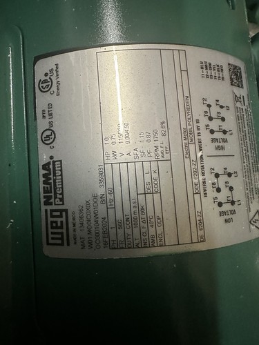 Taco Pump 1 Ph 1 HP 1750 RPM Imp Dia 6.15 Model 1935-4P-PM ...