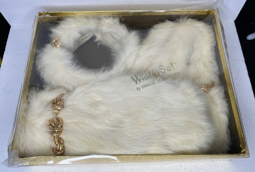 Vintage Girl White Rabbit Fur Mittens & Headband Set Original Alix ...
