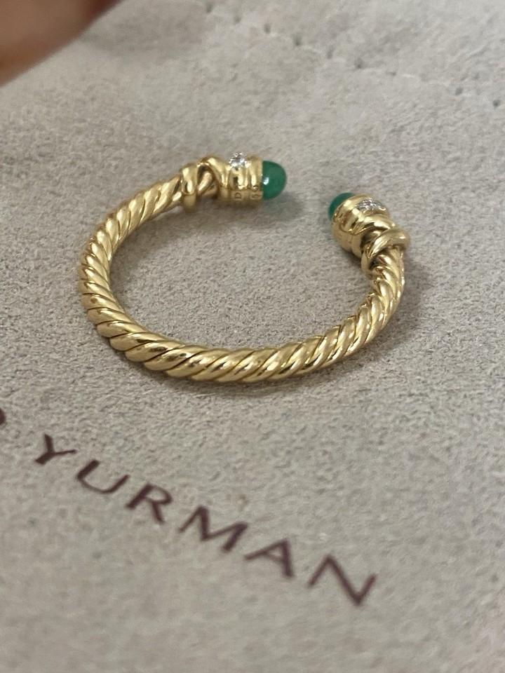 David Yurman 18k Yellow Gold Emerald Helena Diamond Ring 7.25 Flex ...