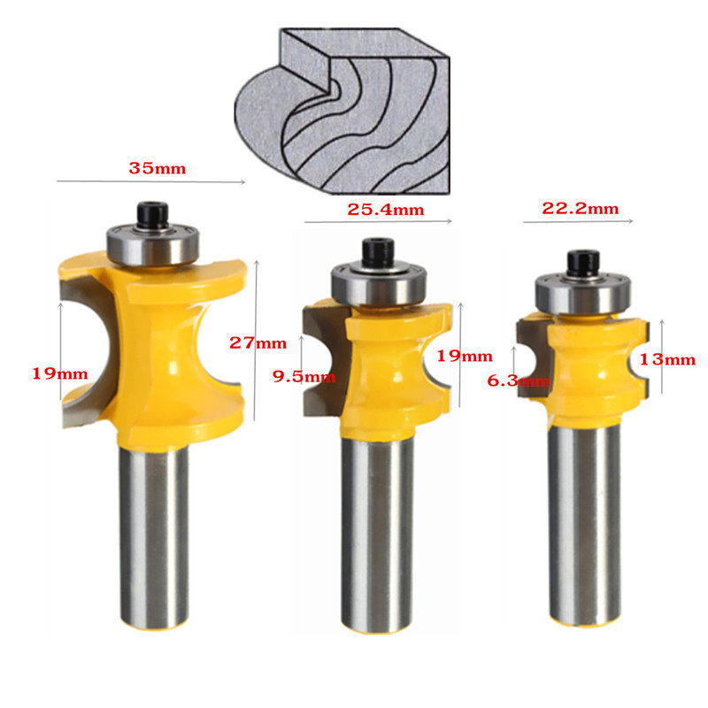 3pcs Bullnose Router Bit Set C3 Carbide Tipped 1/2" Shank | eBay