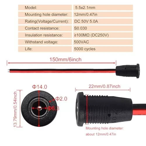 5Pcs 10A DC-099 DC Power Jack Cord Socket 5.5x2.1MM Threaded Female ...