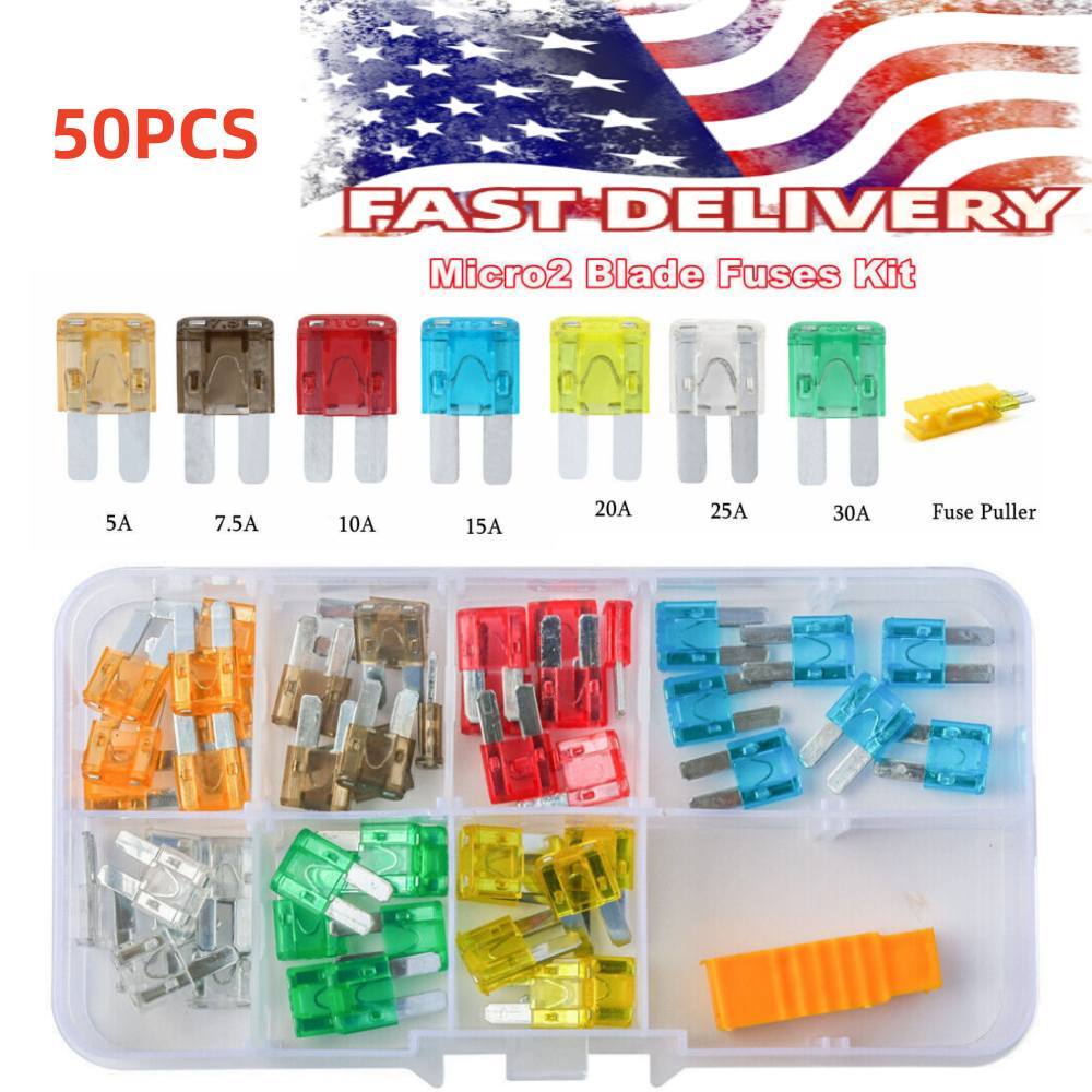50pcs ATR Micro2 Blade Fuses Assorted Kit Car 30A 25A 20A 15A 10A 7.5A ...