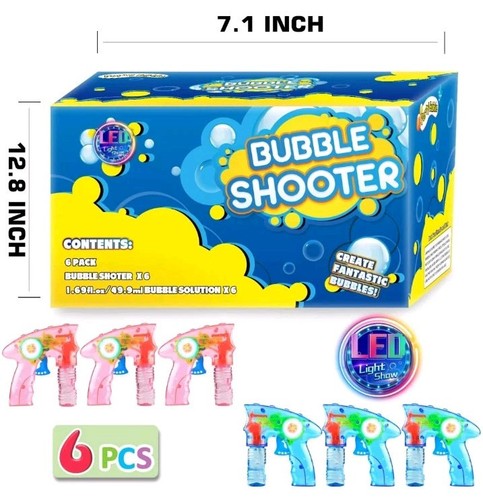 6 Pcs Bubble Gun Toy Bubbles Shooter LED Light Wind-up Blaster with ...