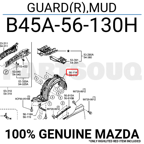 B45A56130H Genuine Mazda GUARD(R),MUD B45A-56-130H | eBay