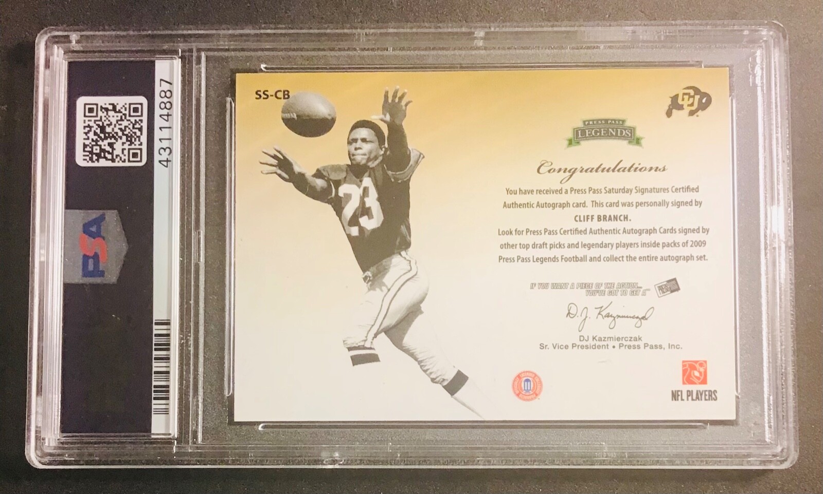 Oakland Raiders CLIFF BRANCH autograph signed Card COLORADO PSADNA 10 ...