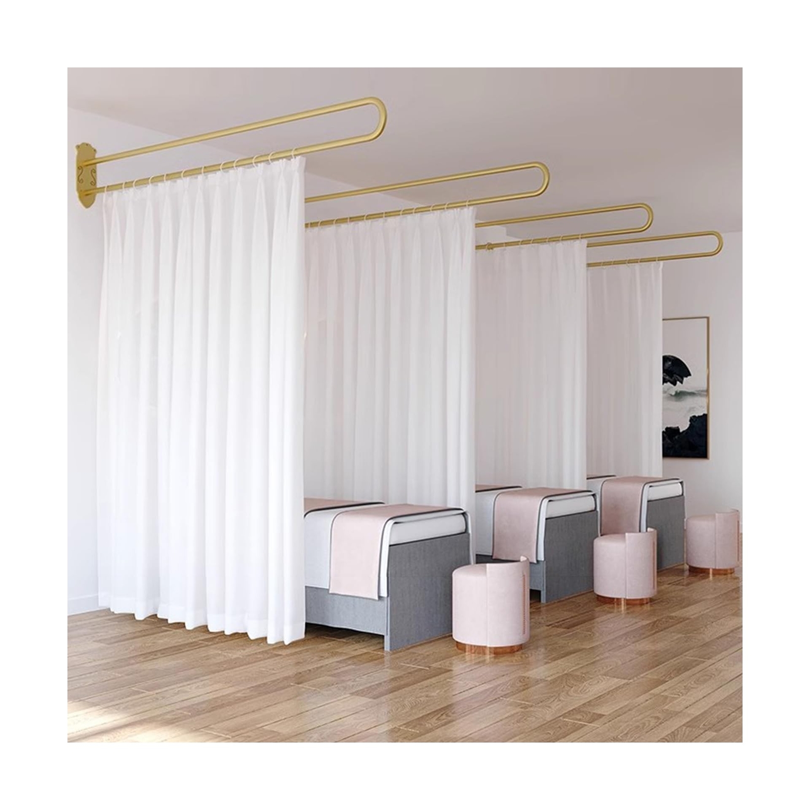 Privacy Partition Curtains, U-Shape Room Divider, Metal Support Wall ...