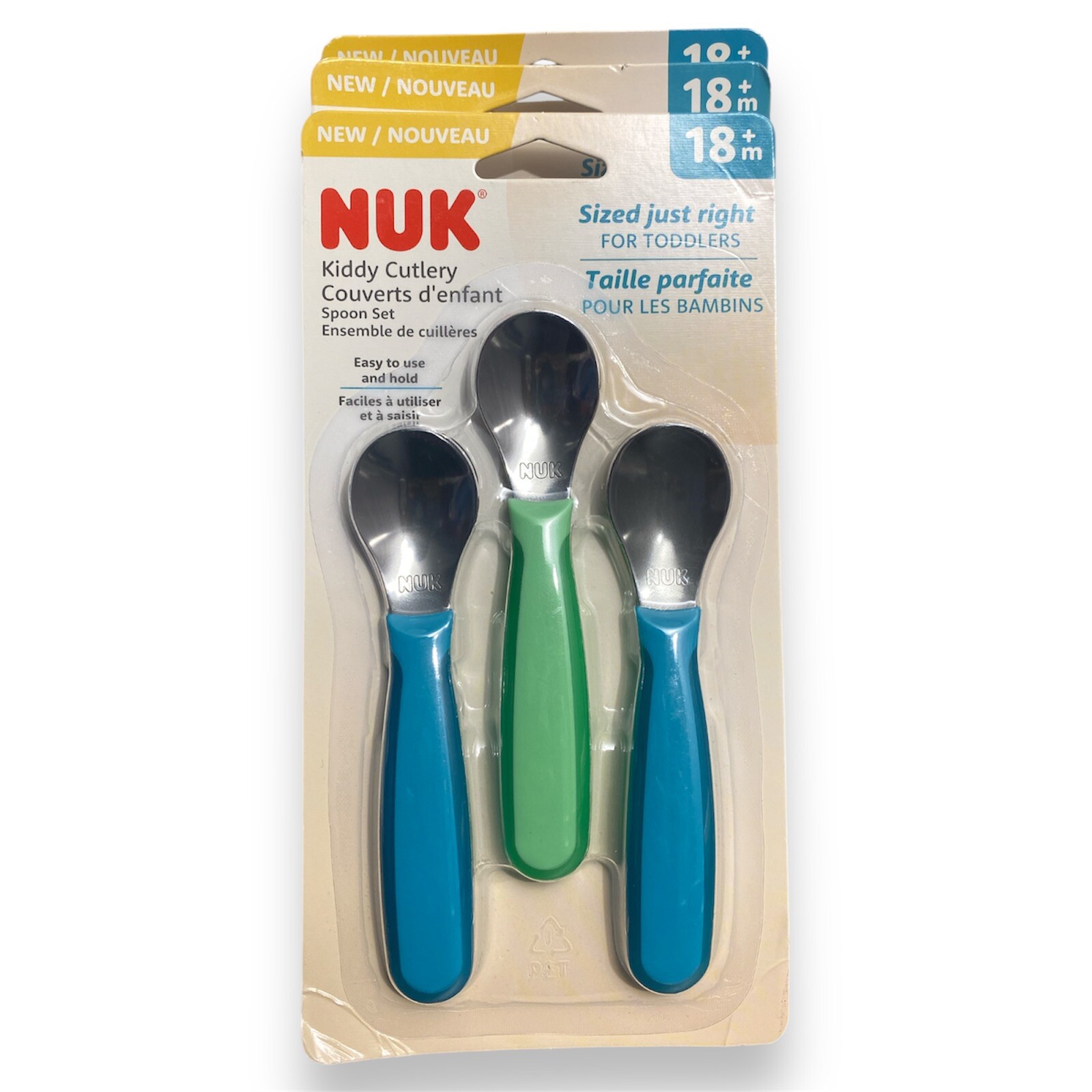 NUK First Essentials Kiddy Cutlery 3 Pack Spoons Blue BPA Free Toddler ...