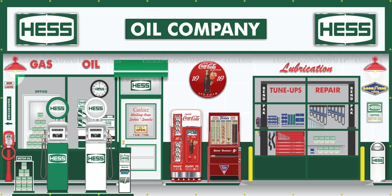 HESS OIL COMPANY GAS PUMP OLD SERVICE STATION SCENE WALL MURAL SIGN ...