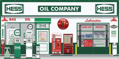 HESS OIL COMPANY GAS PUMP OLD SERVICE STATION SCENE WALL MURAL SIGN ...