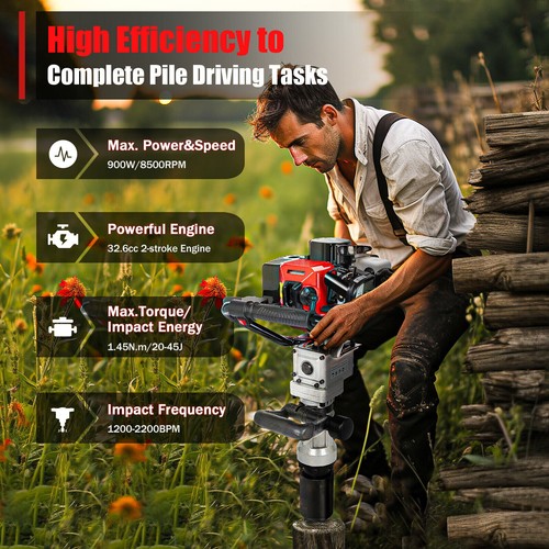 Gas Powered T-Post Driver 2 Stroke Pole Pounder Pile Driver Hammer ...