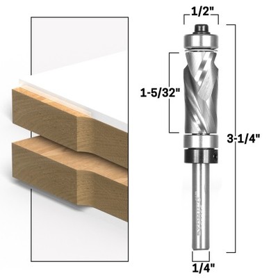 Top & Bottom Bearing Compression Flush Trim Router Bit 1/4" Shank ...