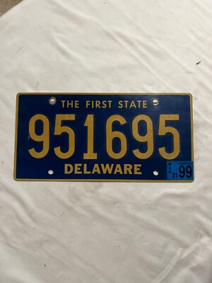 1 LICENSE PLATE PLATES DELAWARE 1999 951695 RIVETED NICE | eBay
