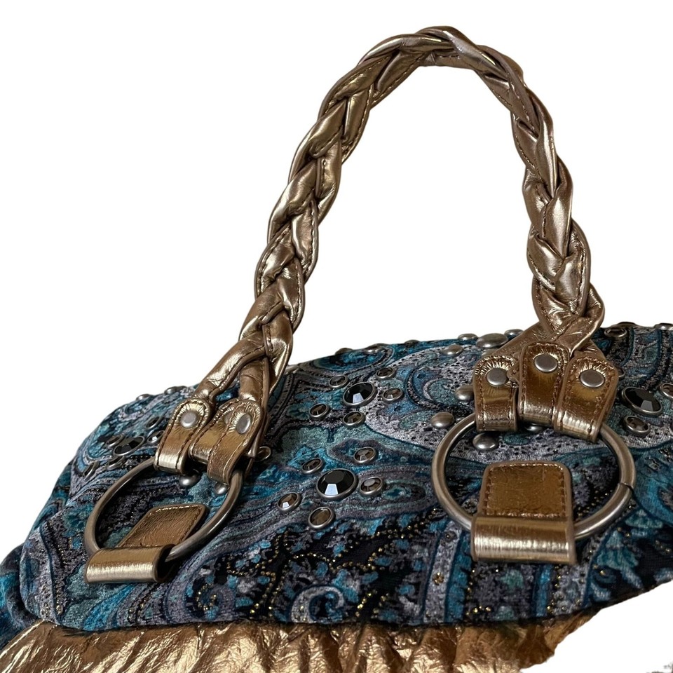 Womens Hand Bag Purse STUDDED EMBELLISHED Gems Embroidered Paisley ...