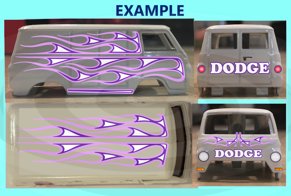 White Toner 1:64 Waterslide Decal for 66 Dodge A100 Van Purple Flames ...