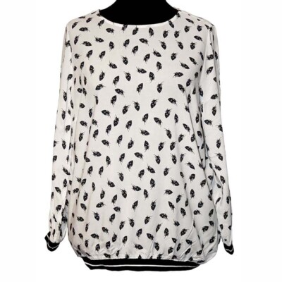 FRAPP Tunika Feder Print 48 weiß schwarz langarm A-Form | eBay.de