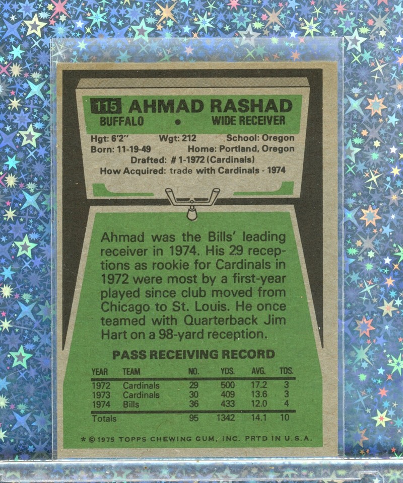 🚨1975 Topps AHMAD RASHAD #115 Buffalo Bills LOOKY 🤩 📈OJ BEST MAN ⭐️ | eBay