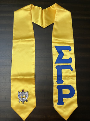 Sigma Gamma Rho Gold Sewn Letters w/ Embr Crest Graduation Stole Sash ...