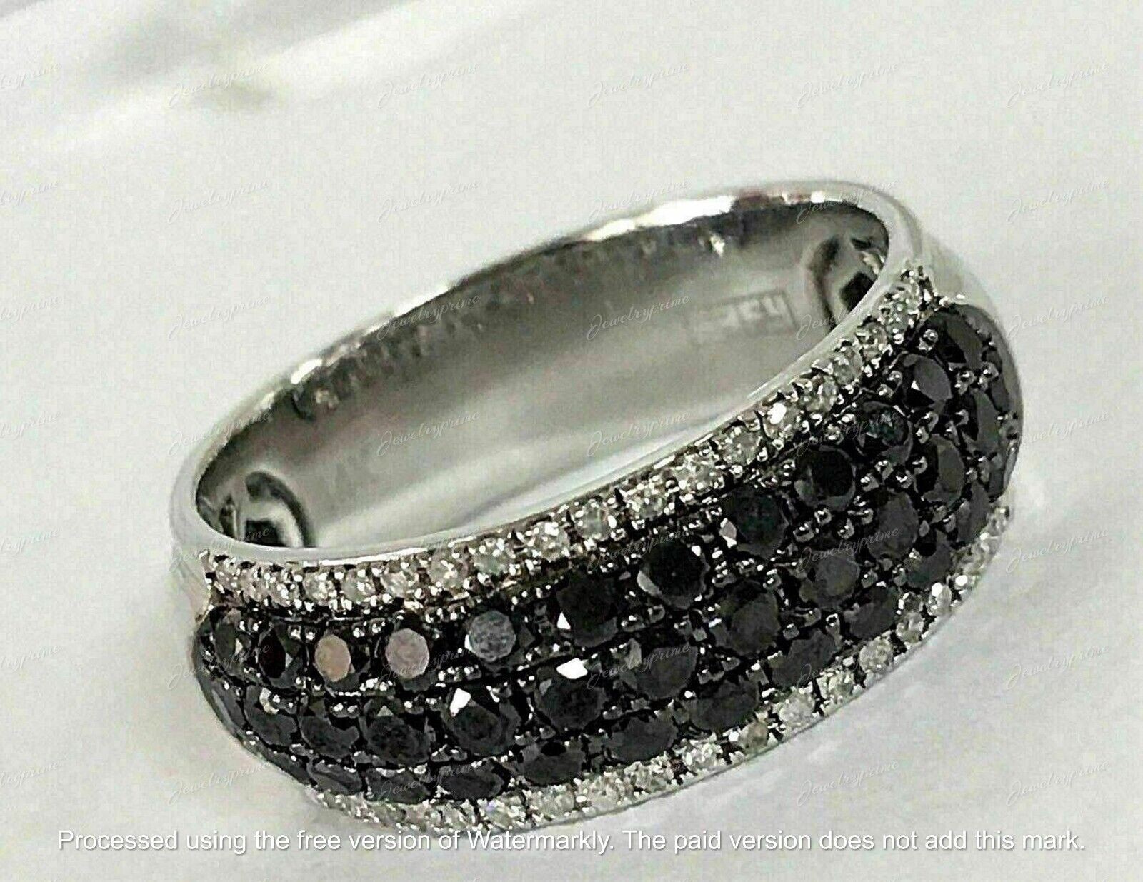 2Ct Round Cut Lab Created Black Diamond Women's Band Ring 14K White ...