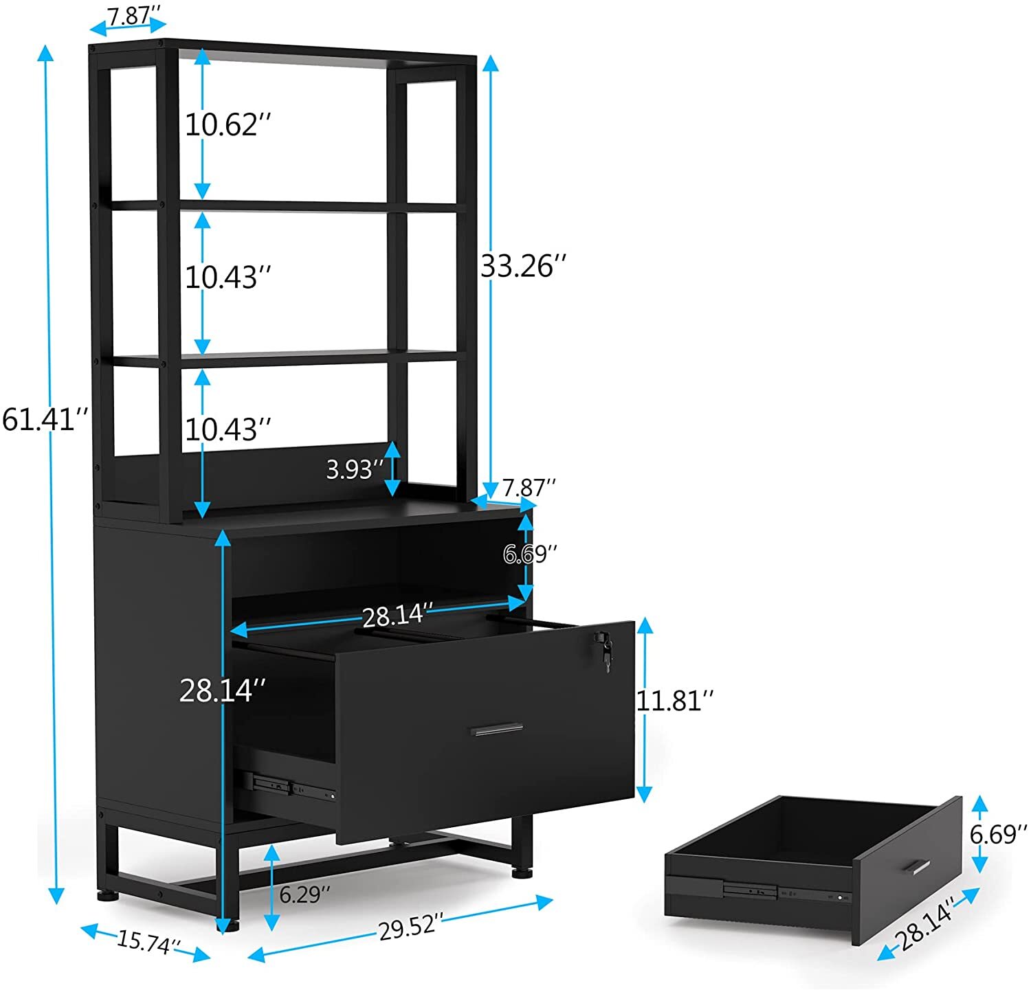 Vertical File Cabinet Printer Stand with Open Shelves and 2 Drawers ...