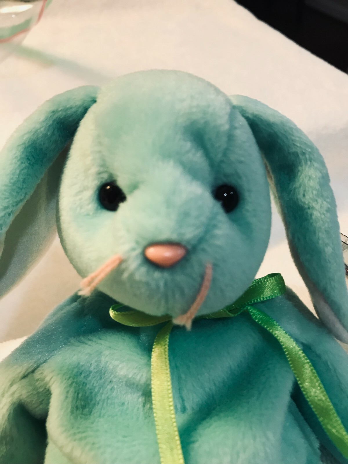 Ty Hippity ORIG"II"NAL Beanie Baby Mint Green Rabbit P.V.C. Pellets w ...