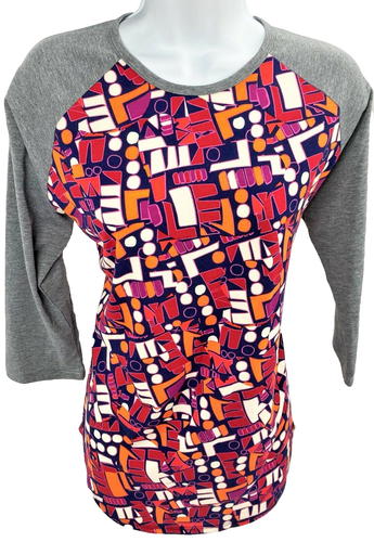 Medium LuLaRoe Randy Tee Shirt Top Pullover 3/4 Gray Sleeves Graffiti ...