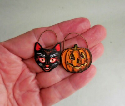HALLOWEEN ~ PUMPKIN & CAT MASKS ~ VINTAGE STYLE ~ DOLLHOUSE MINIATURE ...