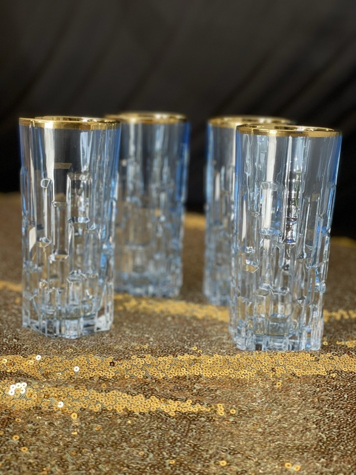 Ricci Milana S/4 Highball Blue Crystal Gold Rim Drink Ware Set Of 4 ...