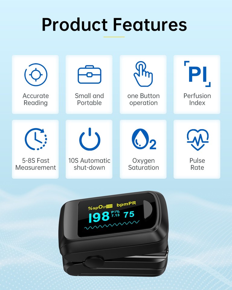 Fingertip Pulse Oximeter Finger Blood Oxygen Monitor Spo2 Reading ...