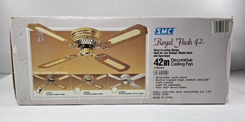 Vintage SMC Royal Flush 42" Decorative Ceiling Fan Antique Brass Finish ...