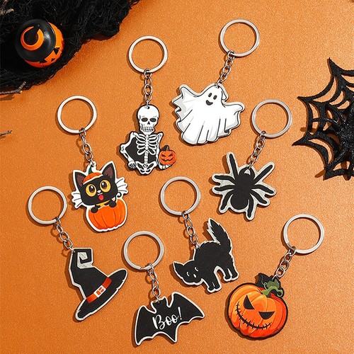 Halloween Key Chain Pumpkin Ghost Spider Bat Pendant Skeleton Key Ring ...