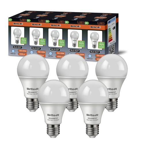 5x E27 ES GLS LED Bulb 5W=50W COOL White Brite-R 6500K ENERGY 260V ...
