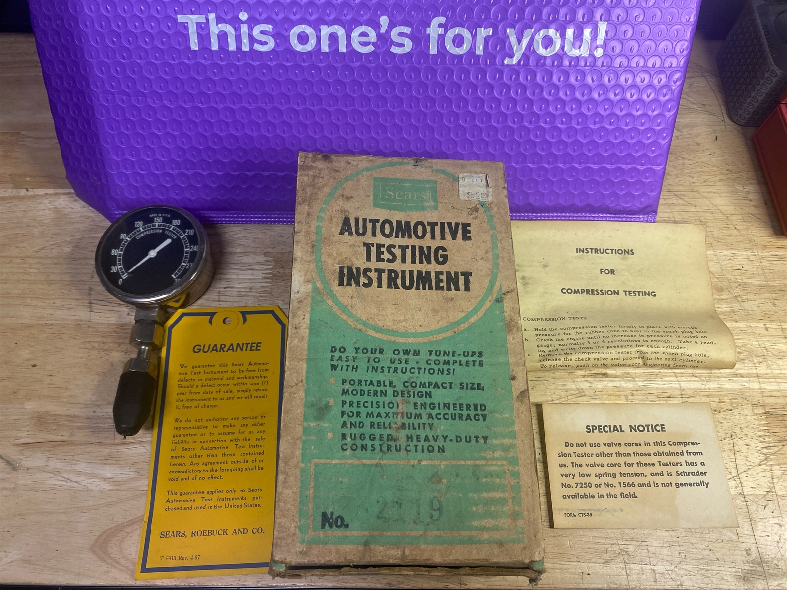 Vintage Sears Roebuck Co. Allstate Compression Tester #26162-1 In Box ...