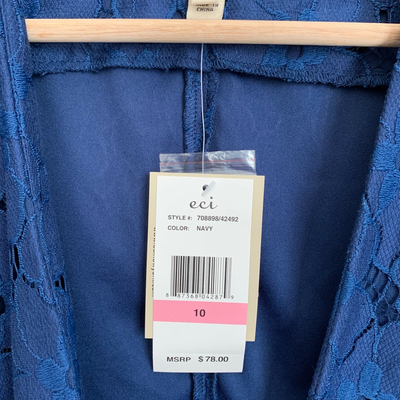 ECI New York Womens Jacket Blue V-Neck Lace 3/4 Sleeve Hook Lined Size ...