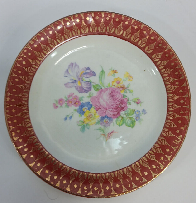 Royal Rajah Maroon 22k Gold Crown China Co Rose Dessert Bread Plate 6 1 ...
