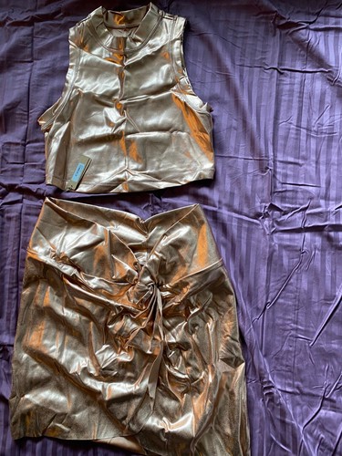 Skims swim set outfit mock neck tank gold and sarong skirt size Large ...