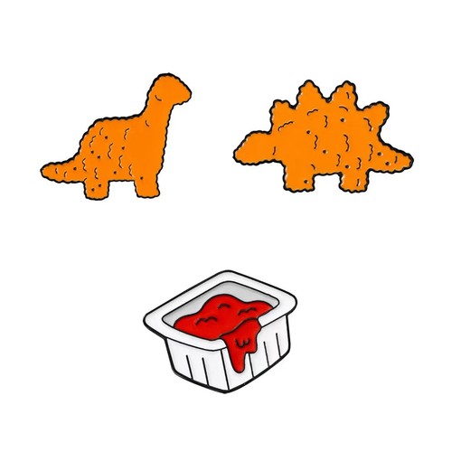 3 Pcs Dinosaur Chicken Nugget Enamel Pin For Women Men Lapel Brooch