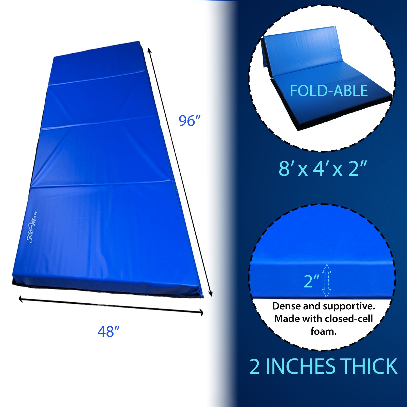 FitMats 4-Fold Blue Sky Exercise Mat - 4ftx8ft - Thick Comfortable Foam ...